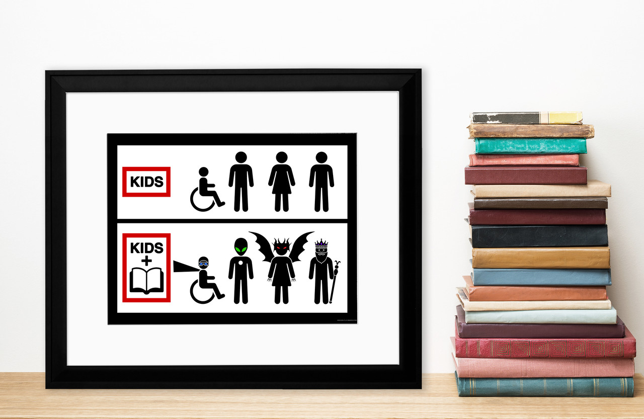 Kids on Books Sign Style Fine Art Print. - Echo-Lit