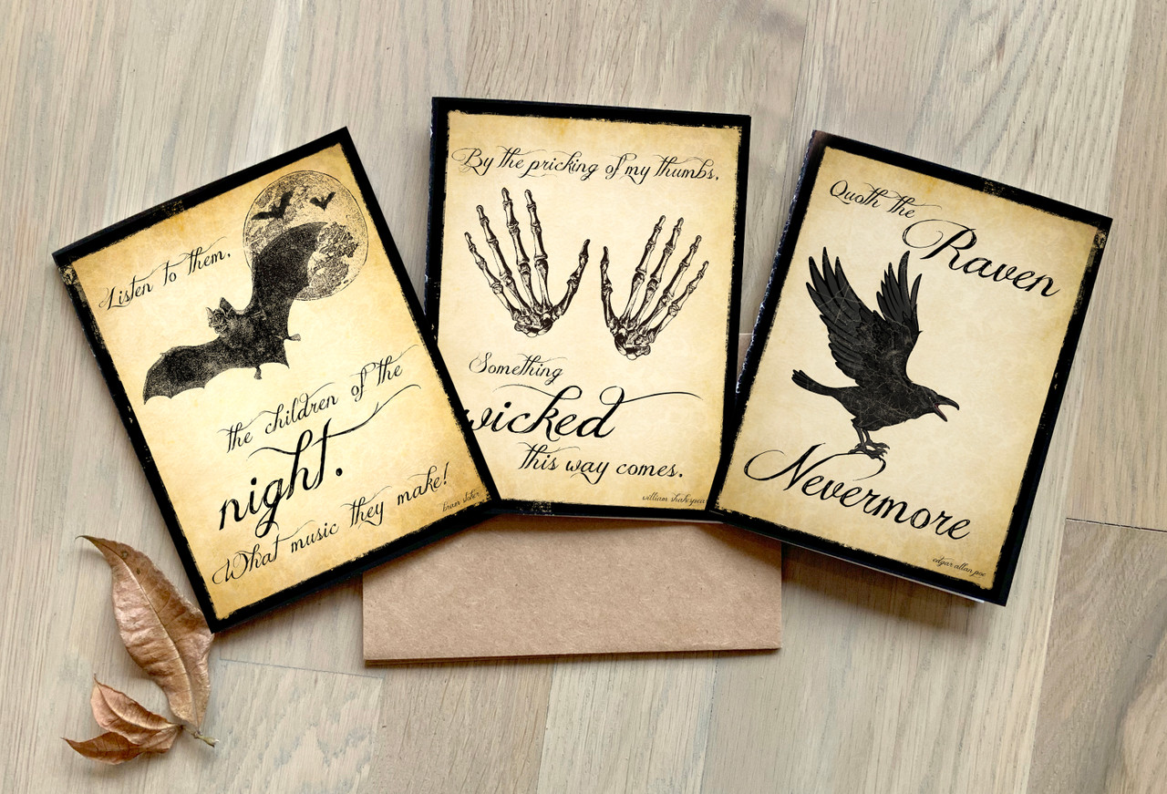 Raven, Dracula, Macbeth Quote Note Cards. Set of Three Cards with ...