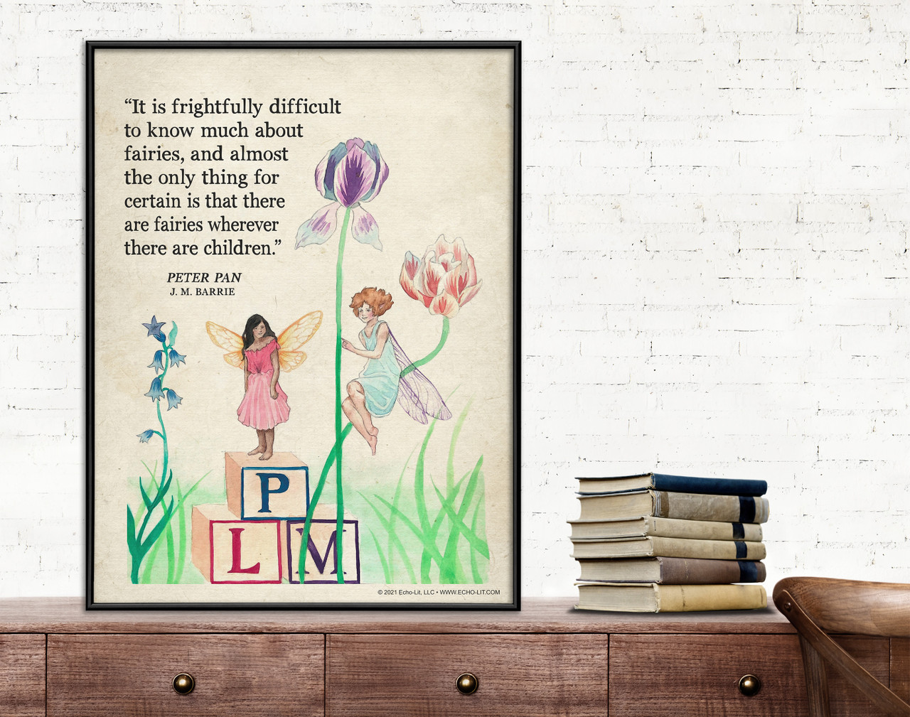 Peter Pan Vintage Style Watercolor Literary Quote Art Print. - Echo-Lit