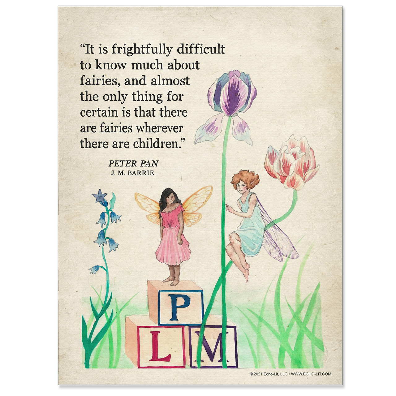Peter Pan Vintage Style Watercolor Literary Quote Art Print. - Echo-Lit