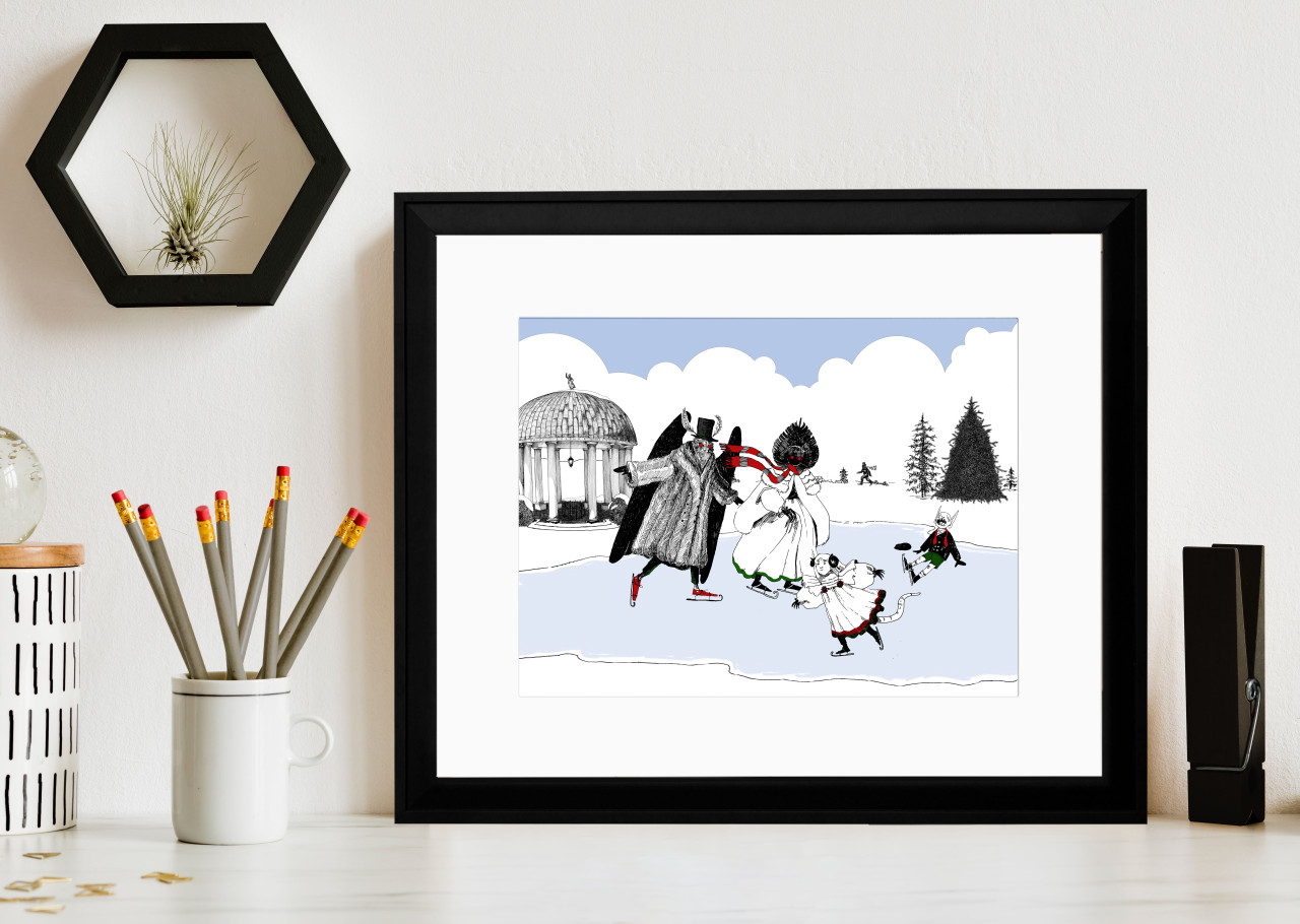 Merry Cryptids Ice Skating Fine Art Print Echo Lit