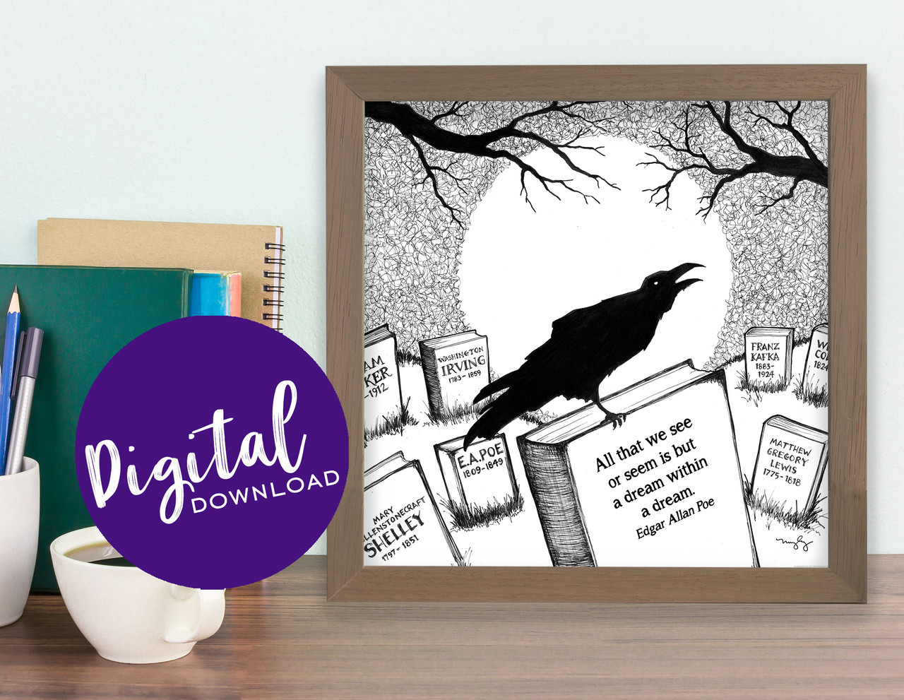 Edgar Allan Poe Literary Quote Print. DIGITAL DOWNLOAD - Echo-Lit