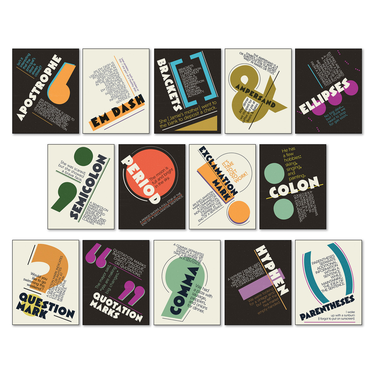Retro Punctuation 14 Poster Classroom Bundle - Echo-Lit