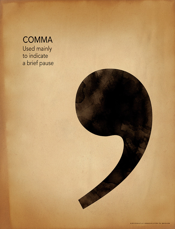 Comma, Writing, Punctuation and Grammar Art Print. - Echo-Lit