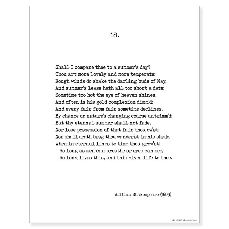 Sonnet 18 Shakespeare Quote Print. Shall I Compare Thee to a Summers ...