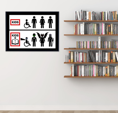 Kids on Books Sign Style Fine Art Print. - Echo-Lit