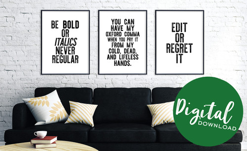 Edit or Regret It, Be Bold, Oxford Comma- LetterPress Set of 3 DIGITAL ...