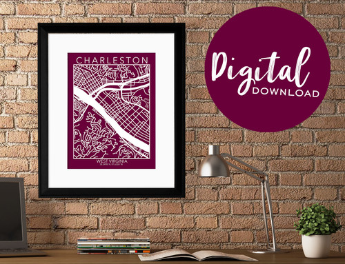 Charleston West Virginia Map Fine Art Print. DIGITAL DOWNLOAD - Echo-Lit