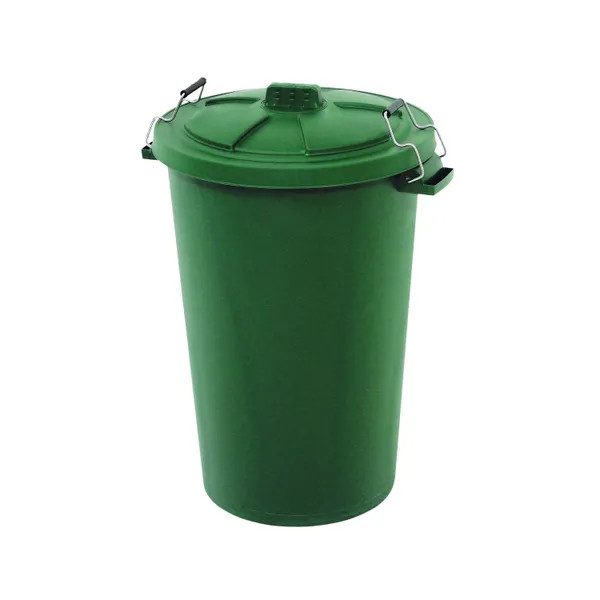 Plastic Dustbin with Locking Clip Lid 90 Litre Green 415697
