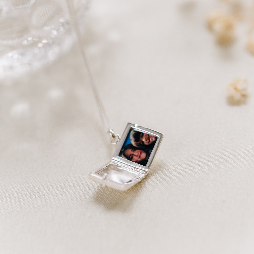 Modern Square Silver Locket Necklace with hidden permanent pictures ...