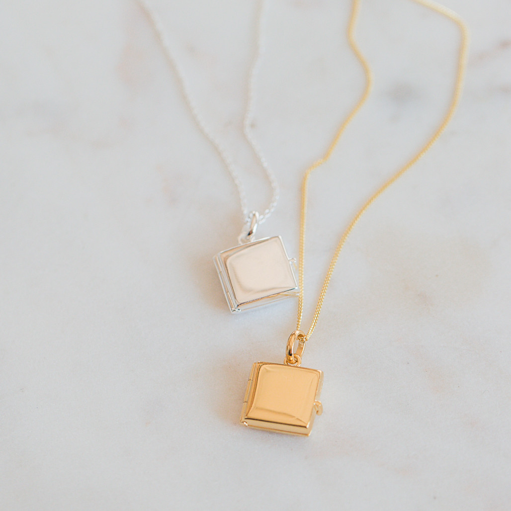 Gold Square Locket Necklace with permanent secret picture inside ...