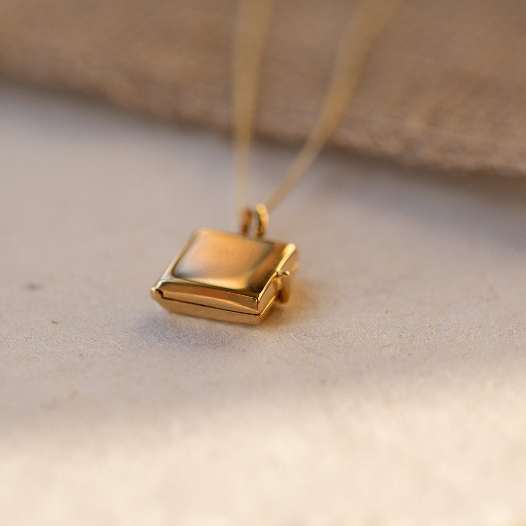 Gold Square Locket Necklace with permanent secret picture inside ...