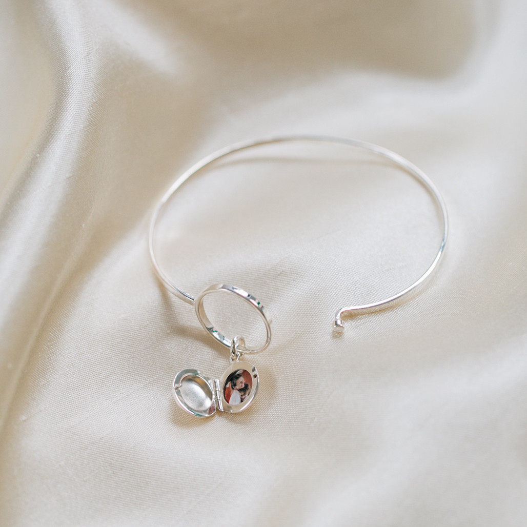 Silver Bangle Bracelet with photo charm in hidden locket ...