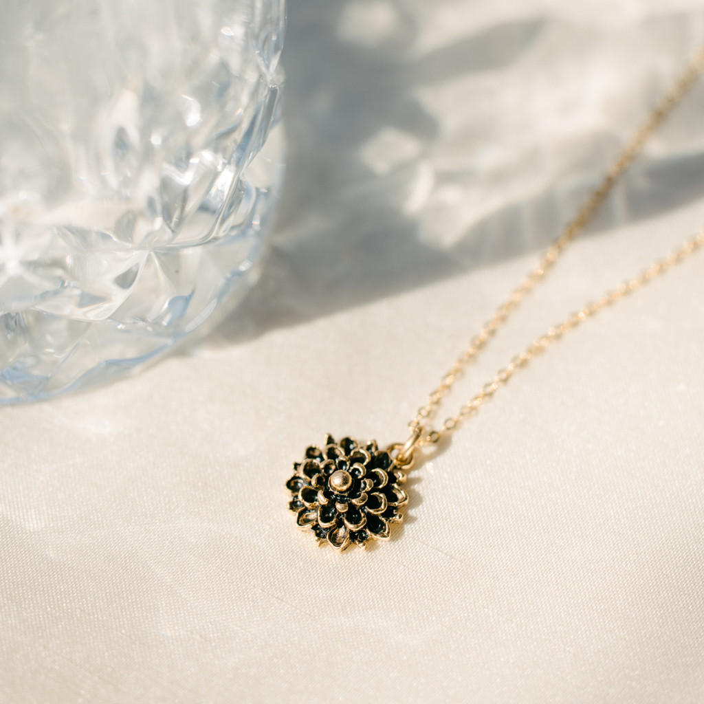 Mandy flower locket shaped like a chrysanthemum with a hidden photo on ...