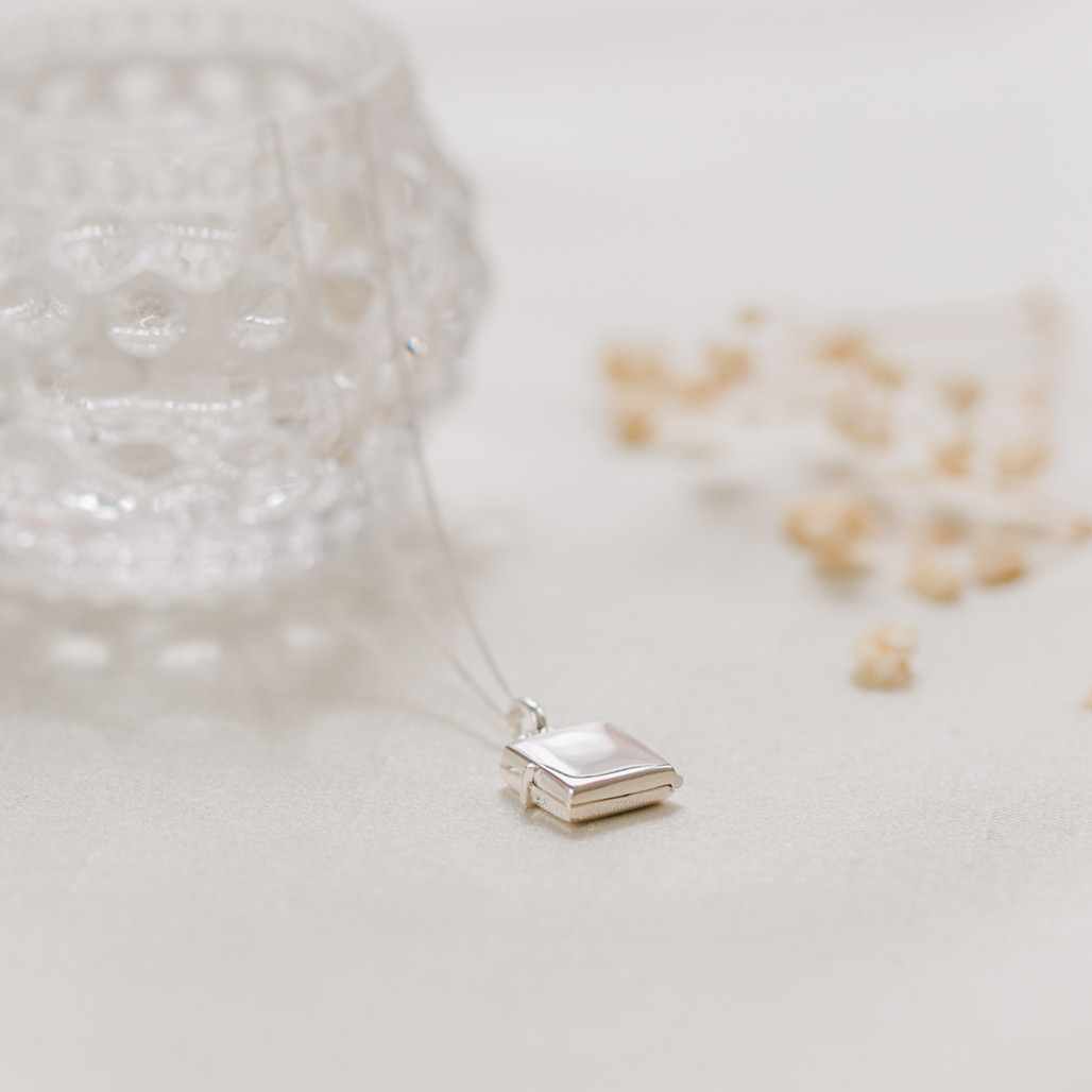 Modern Square Silver Locket Necklace with hidden permanent pictures ...