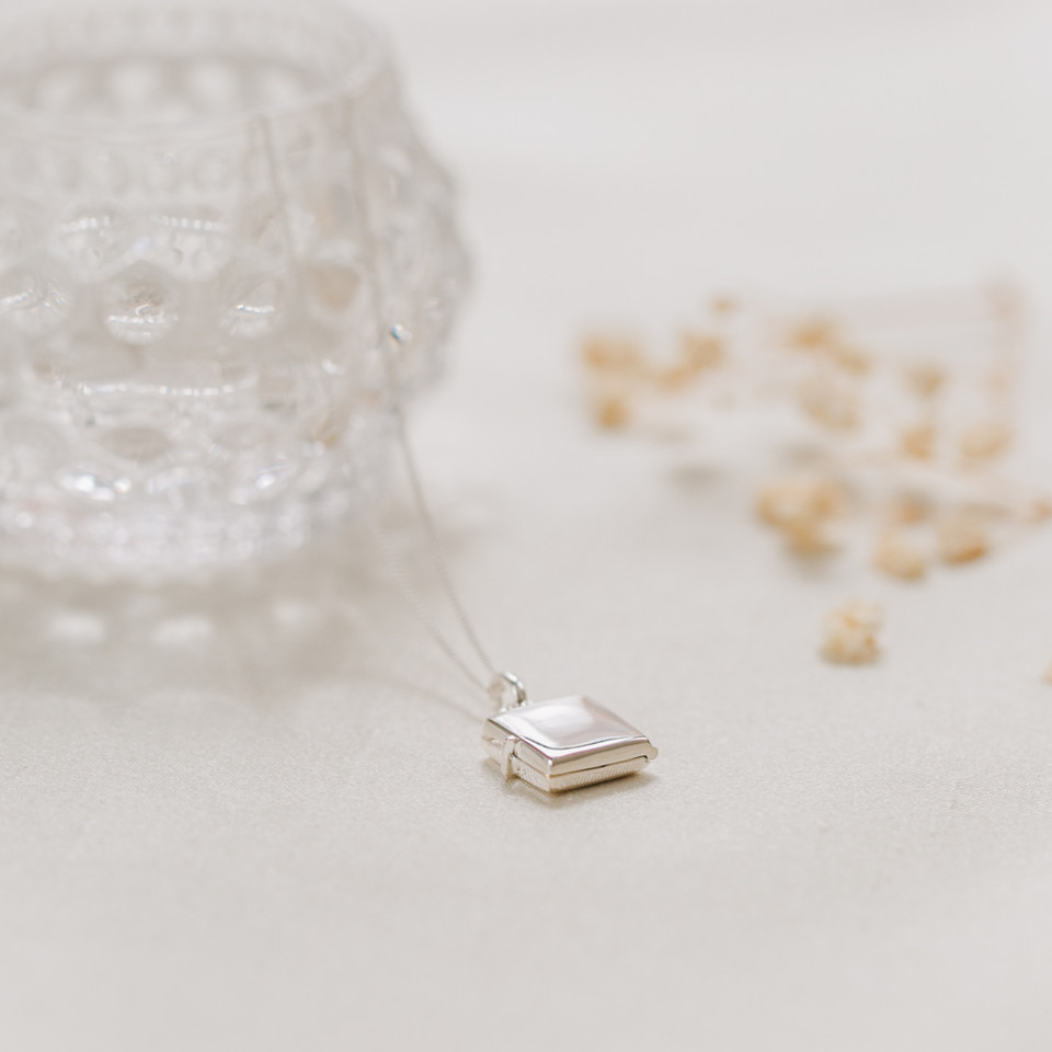 Modern Square Silver Locket Necklace with hidden permanent pictures ...