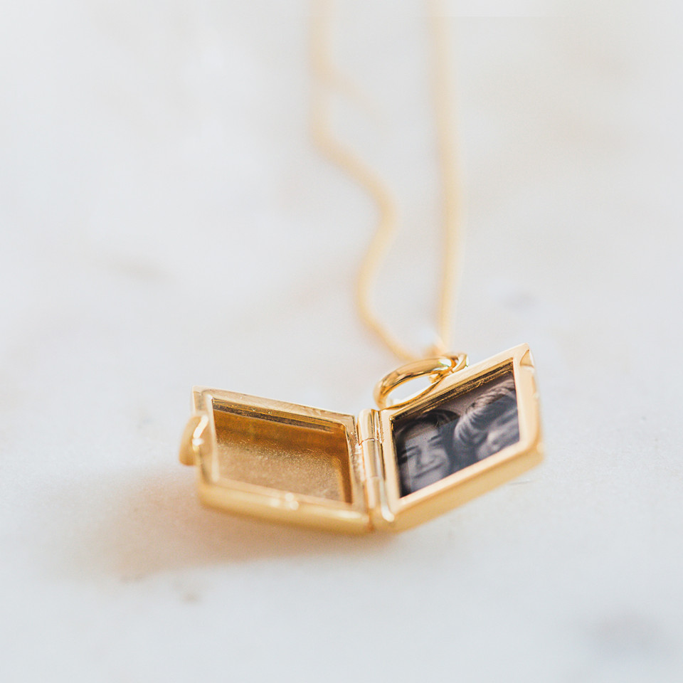 Gold Square Locket Necklace with permanent secret picture inside ...