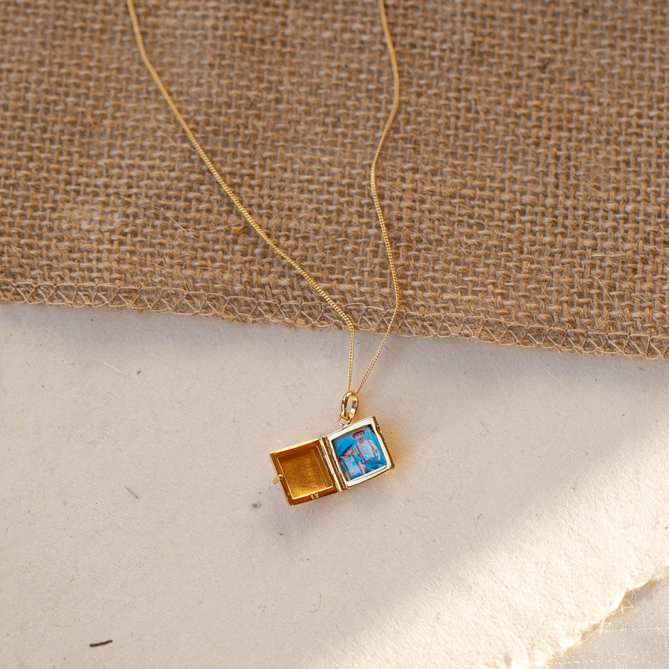 Gold Square Locket Necklace with permanent secret picture inside ...