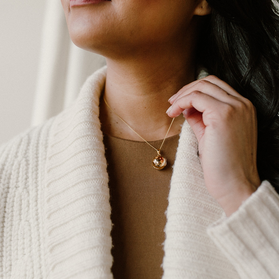 14k Gold Vermeil Round Disco Ball Locket Necklace, Modern Jewelry ...