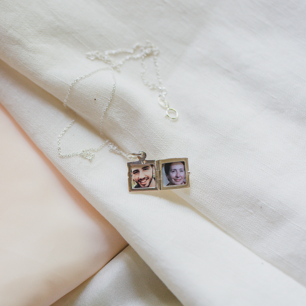 Modern Square Silver Locket with Photos of Best Friend and Nonna Inside ...