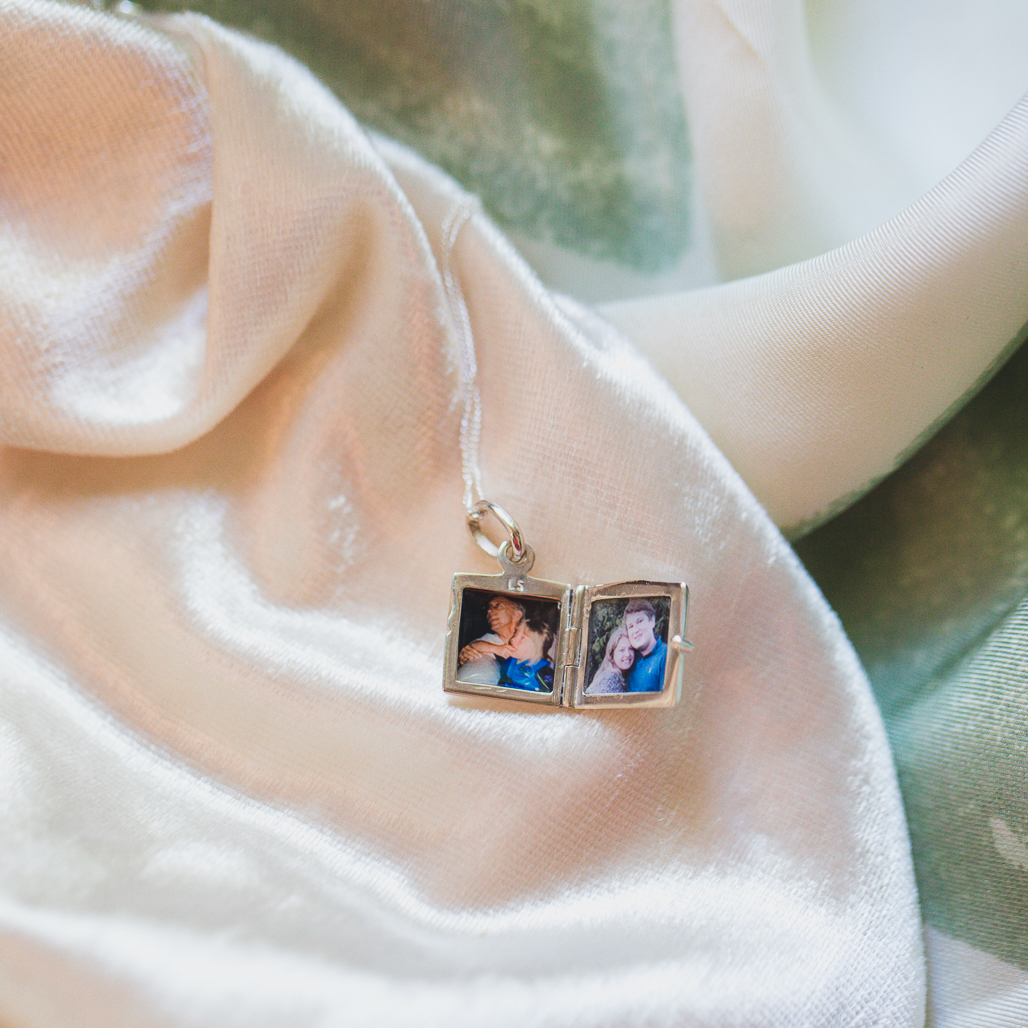 Small Square Silver Locket with Two Pictures - Locket Sisters