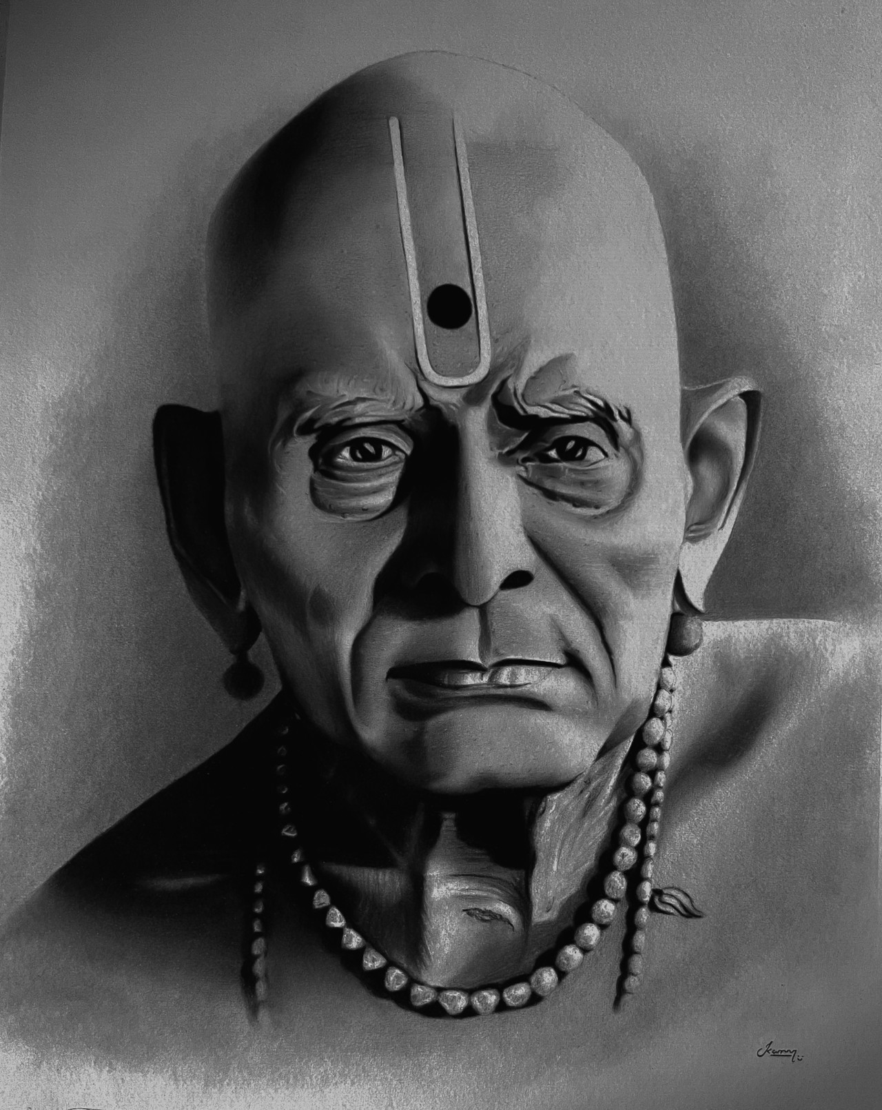 Buy Swami Samarth - Realistic, Monochrome, Portrait Painting Online | Fizdi