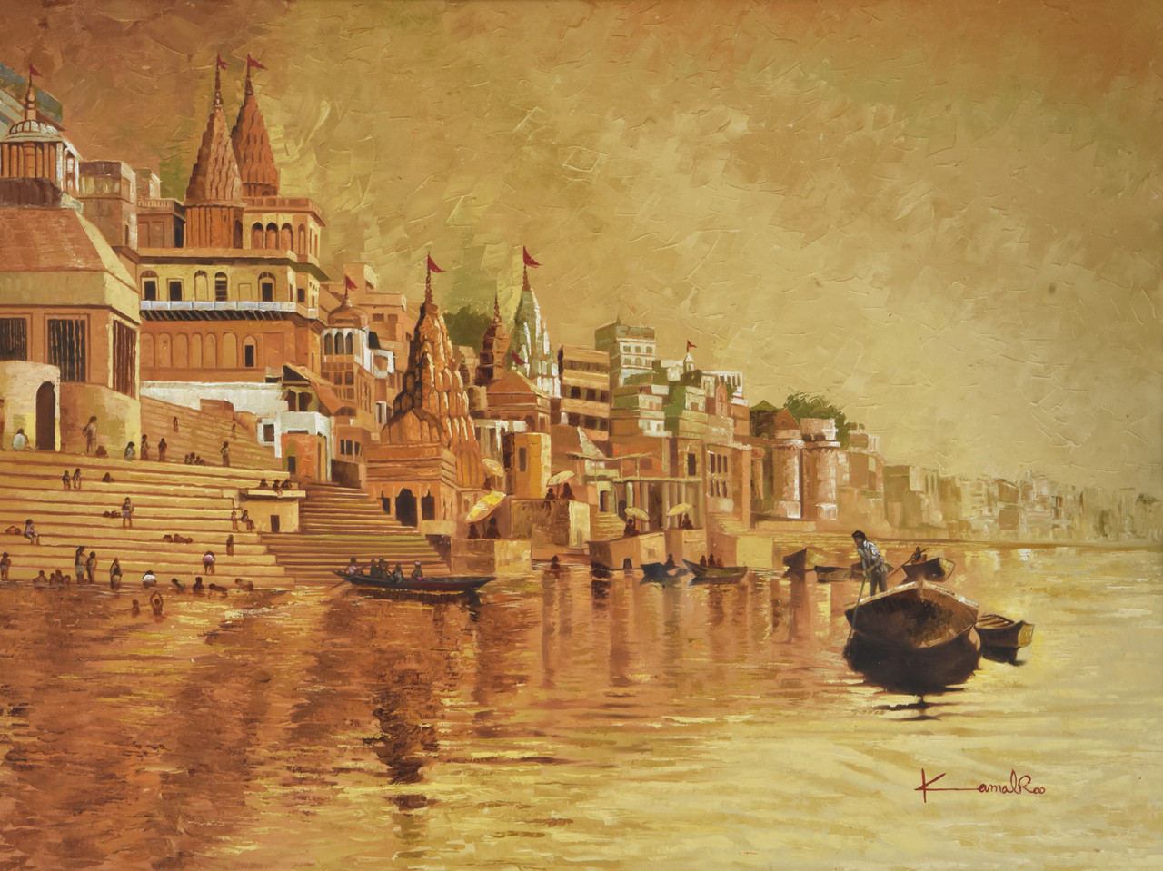 Buy Banaras Ghat Handmade Painting by KAMAL RAO. Code:ART_640_70848 ...