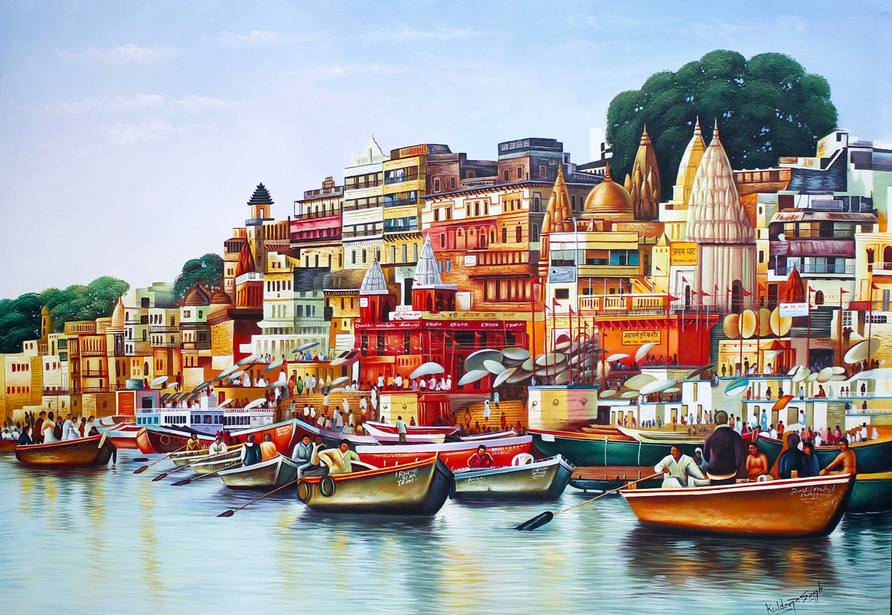 Buy Banaras ghat painting Handmade Painting by KULDEEP SINGH. Code:ART ...