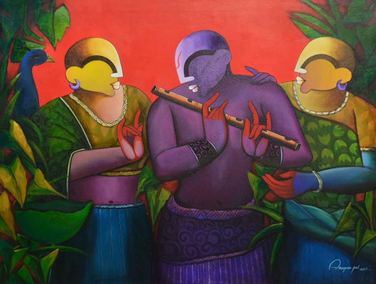Buy krishna with gopi Handmade Painting by ARTIST ANUPAM PAL. Code:ART ...