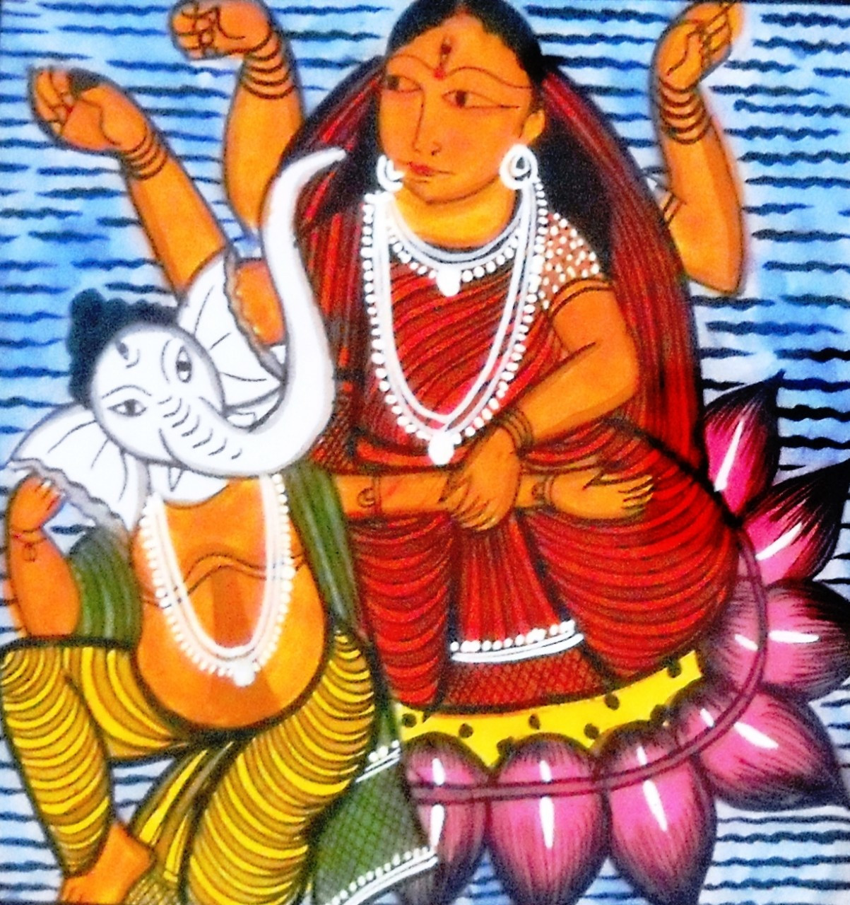 Ganesha with Durga Patachitra Painting - 07in X 07in,ART_ASI_DSCN_9210 ...