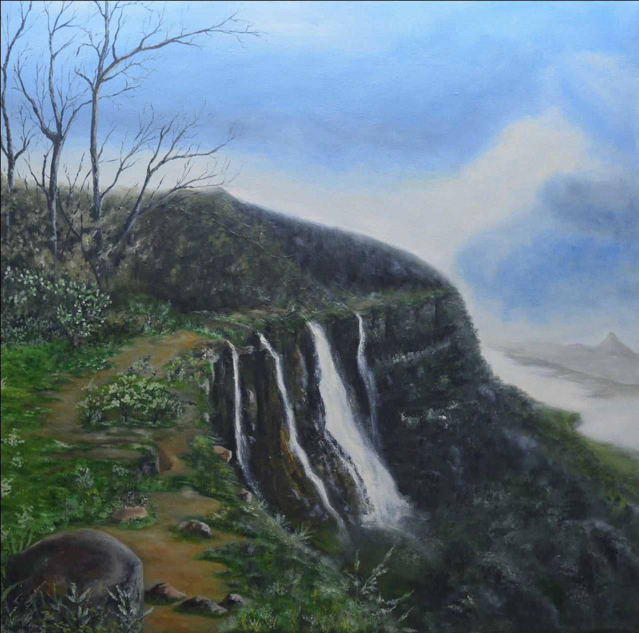 Buy The Water Fall at Western Ghats Handmade Painting by Rupesh Kamat ...