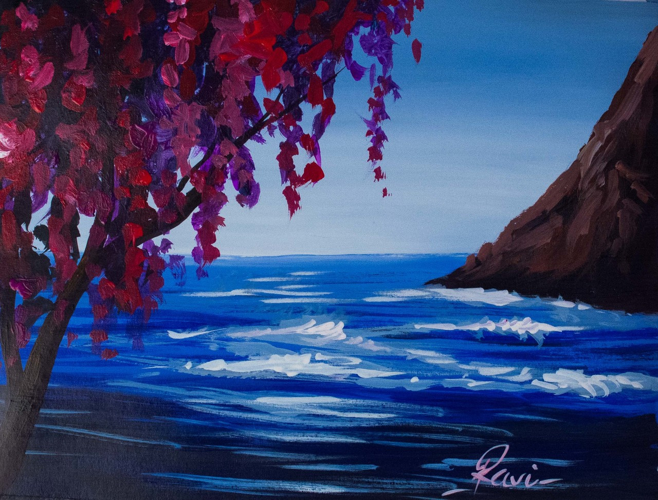 Buy Cherry Blossom in an Island Handmade Painting by Ravi Viswanathan ...