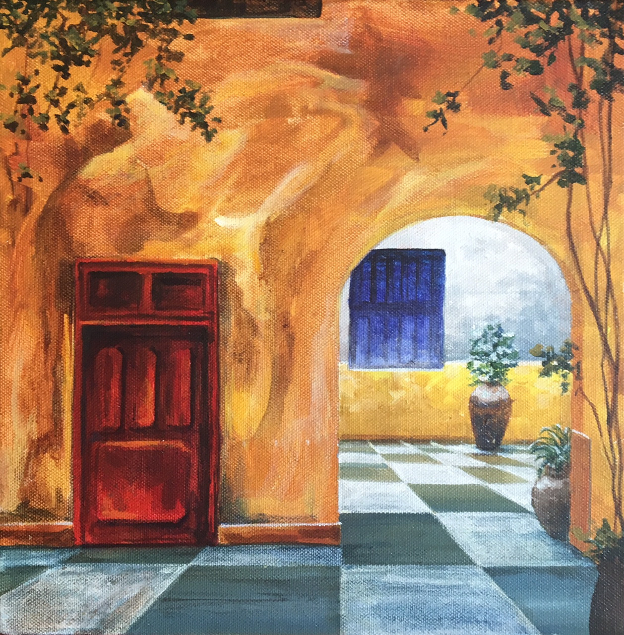 Buy Veranda Handmade Painting by Priyanka Dutt. Code:ART_1316_21842 ...