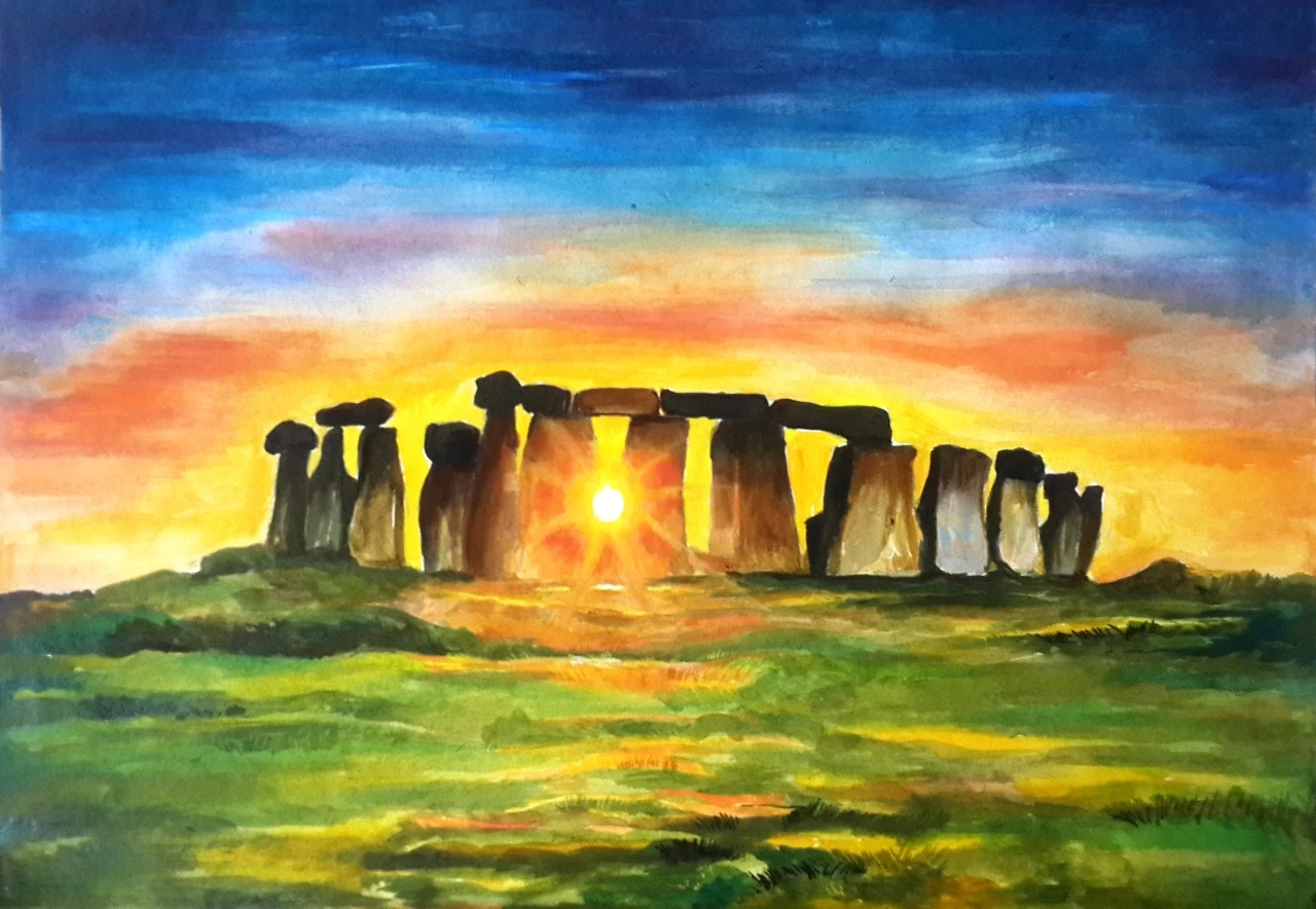 Buy Sunset through Stonehenge Handmade Painting by RAJIB KUMAR DAS ...