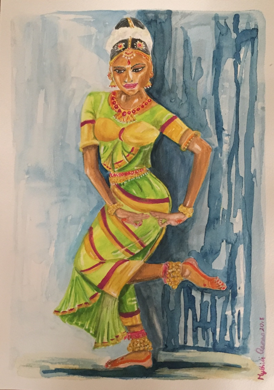 Buy Bharathnatyam Dancer 1 Handmade Painting by Mythili Raman. Code:ART ...