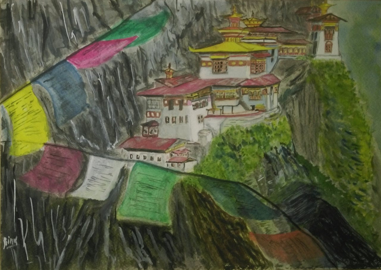 Buy Paro Taktsang Monastery Handmade Painting by BINA BHATT. Code:ART ...