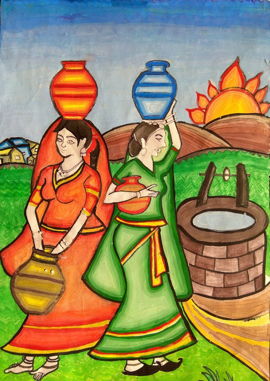 Buy TWO PANIHARI Handmade Painting by NARENDRA PANCHAL. Code:ART_4772 ...