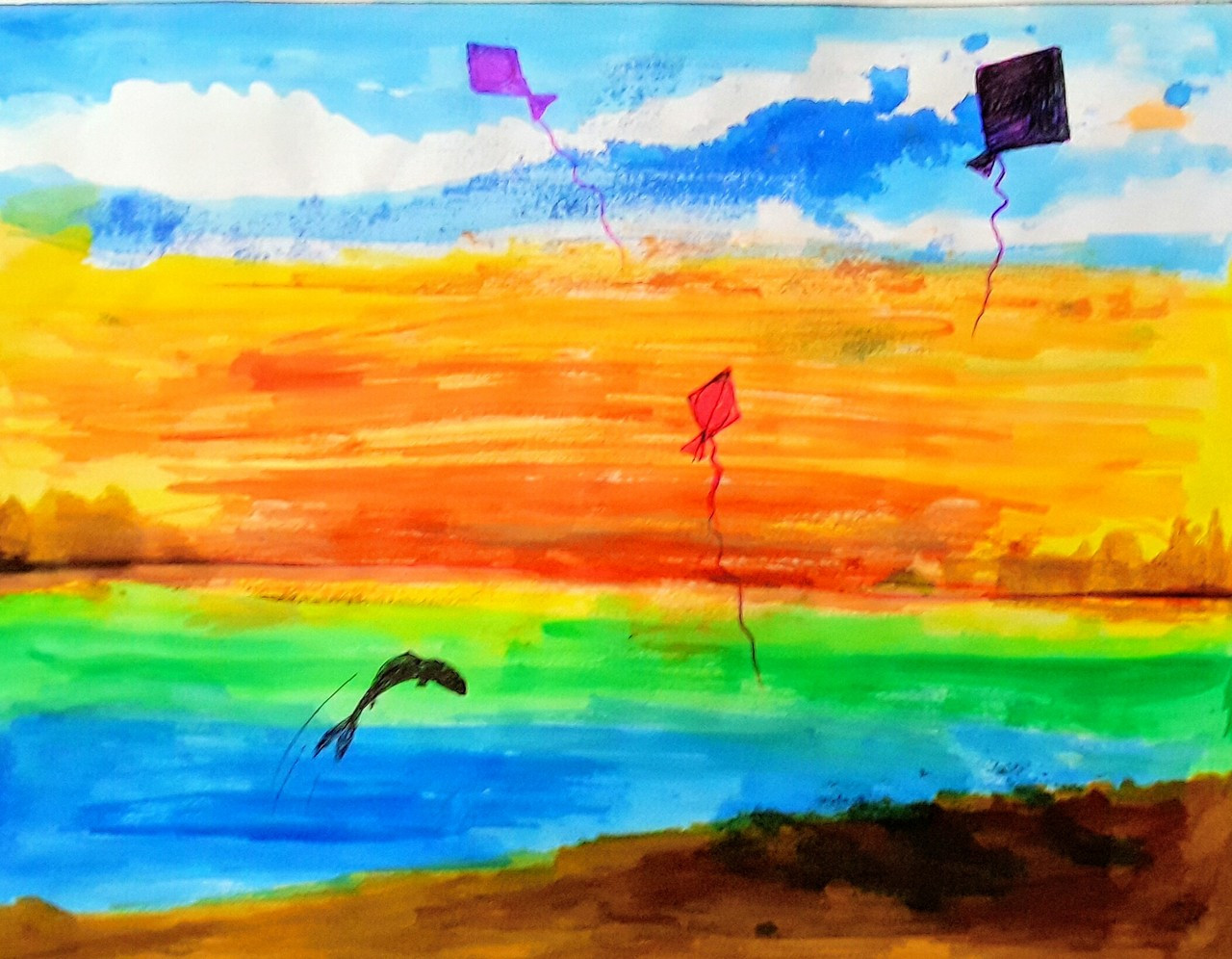 Buy Abstract dream of kites Handmade Painting by KAUSHIK PANDIT. Code ...