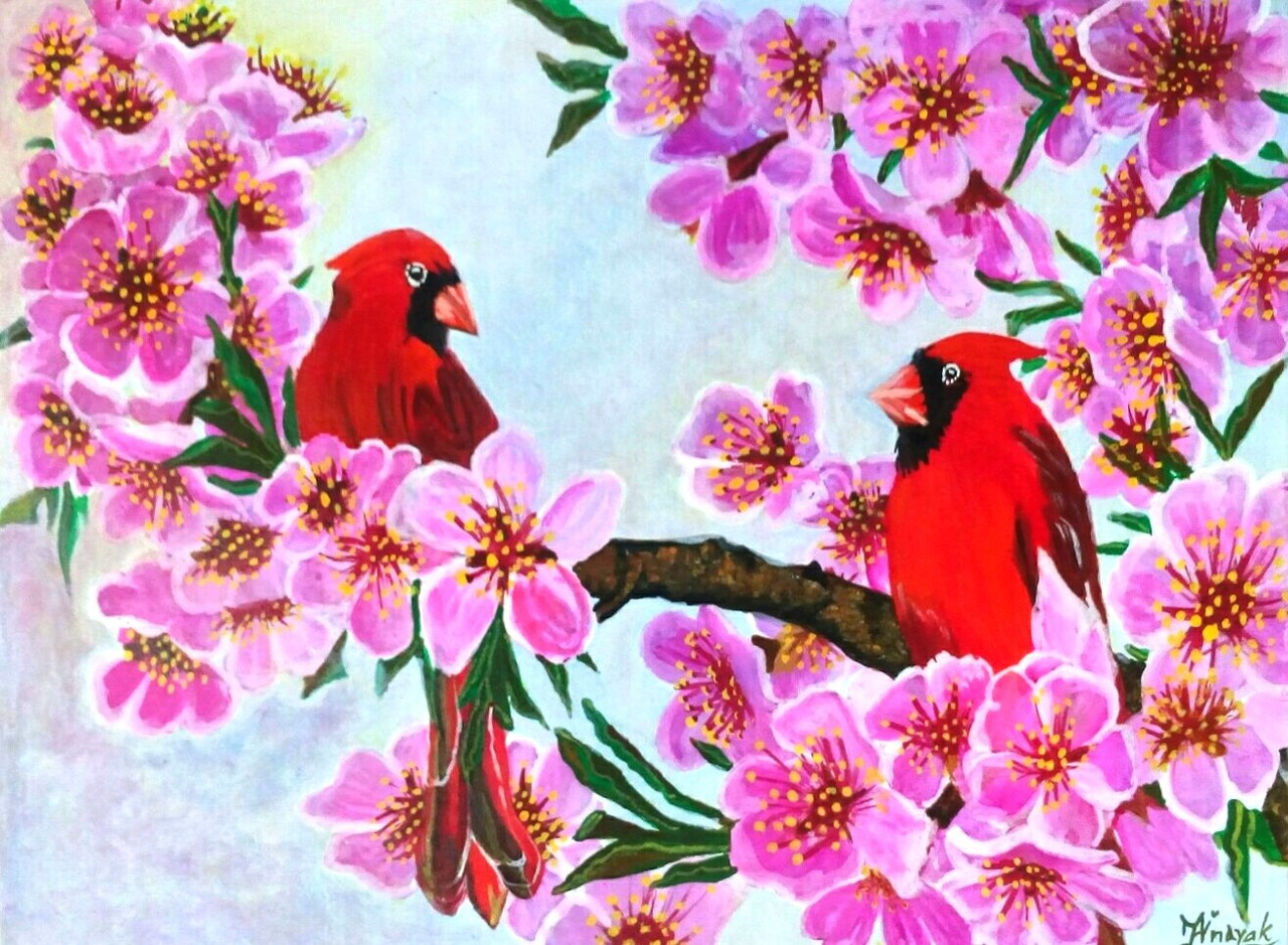 Buy The red birds Handmade Painting by TANVI B NAYAK. Code:ART_2684 ...