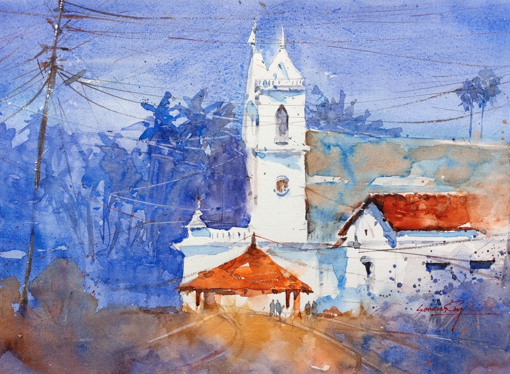 Buy CHURCH IN GOA Handmade Painting by SOVEN ROY. Code:ART_5774_51514 ...