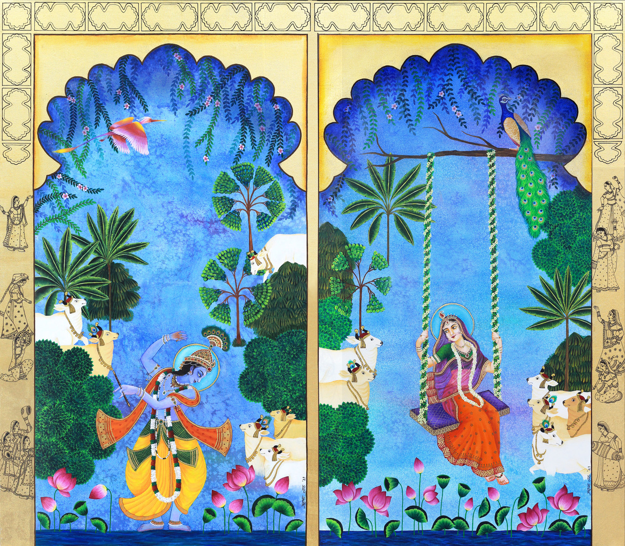 Buy Vrindavan - Radha Krishna Handmade Painting by RISHMA LATH. Code ...