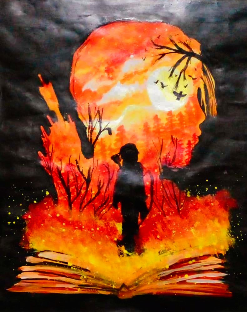 Buy The Catching Fire Handmade Painting by KADURI ROSHINI. Code:ART ...