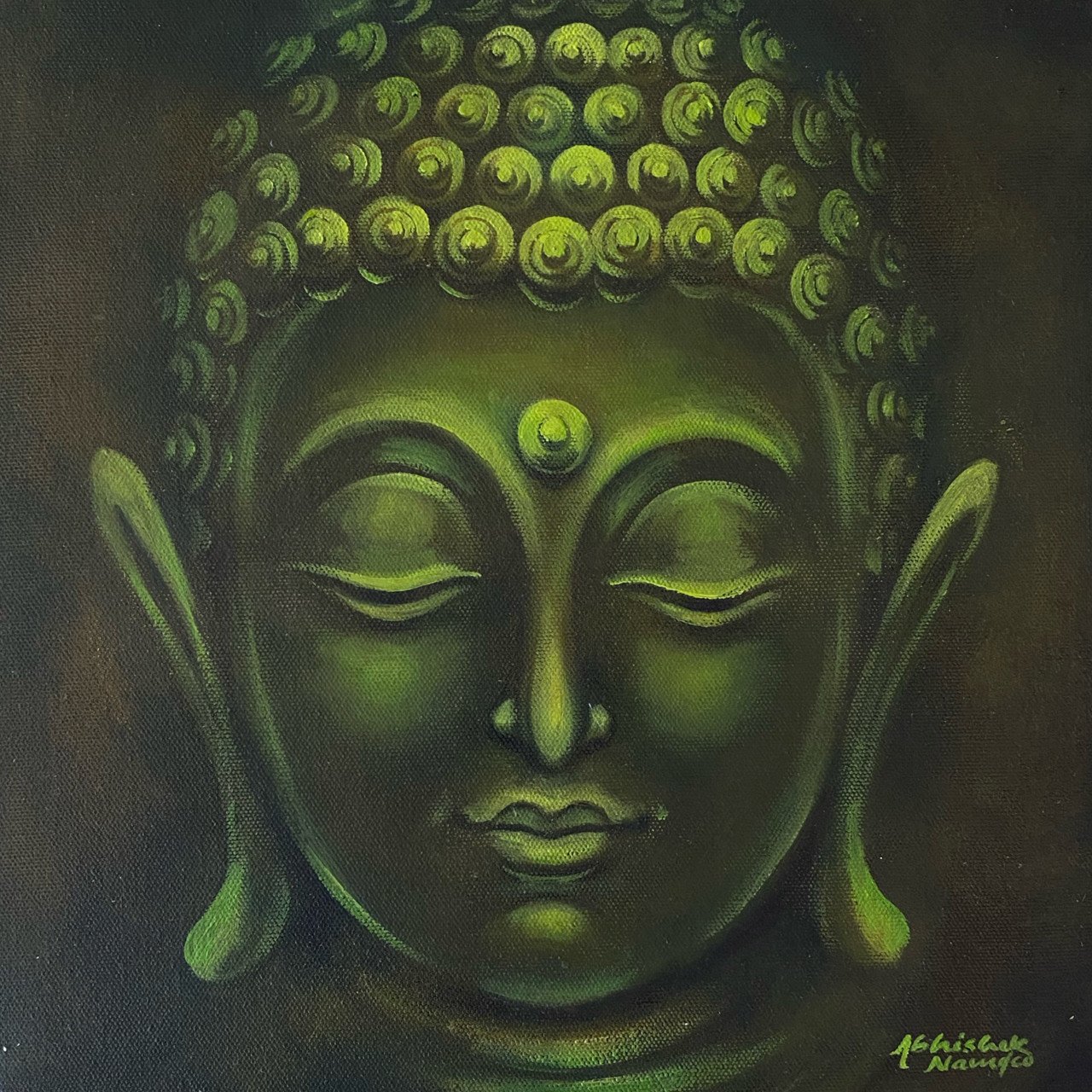 Buy Buddha In Green Shade (ART_3512_68879) - Handpainted Art Painting ...