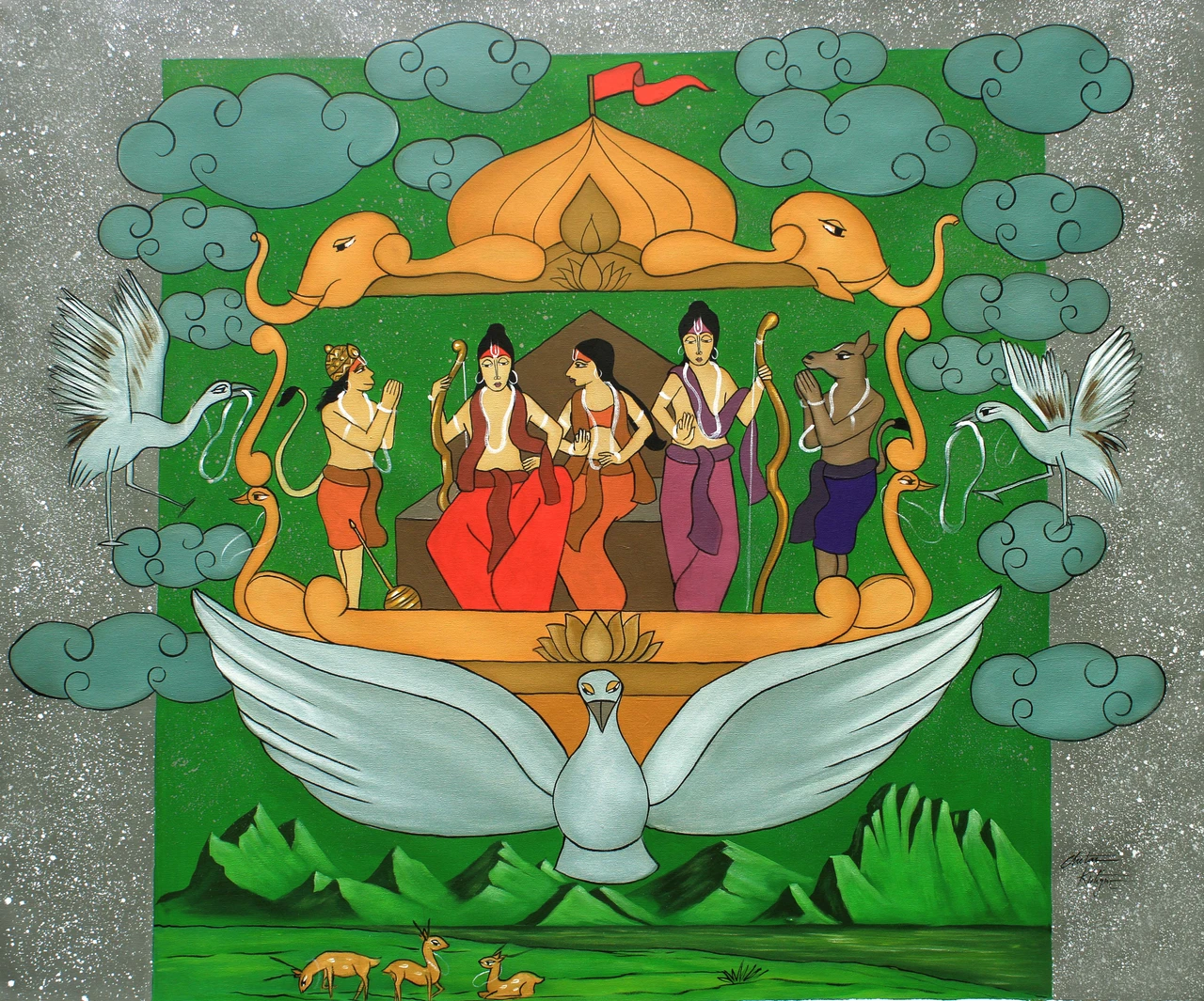 Buy Pushpak Viman Handmade Painting by CHETAN KATIGAR. Code:ART_3324 ...