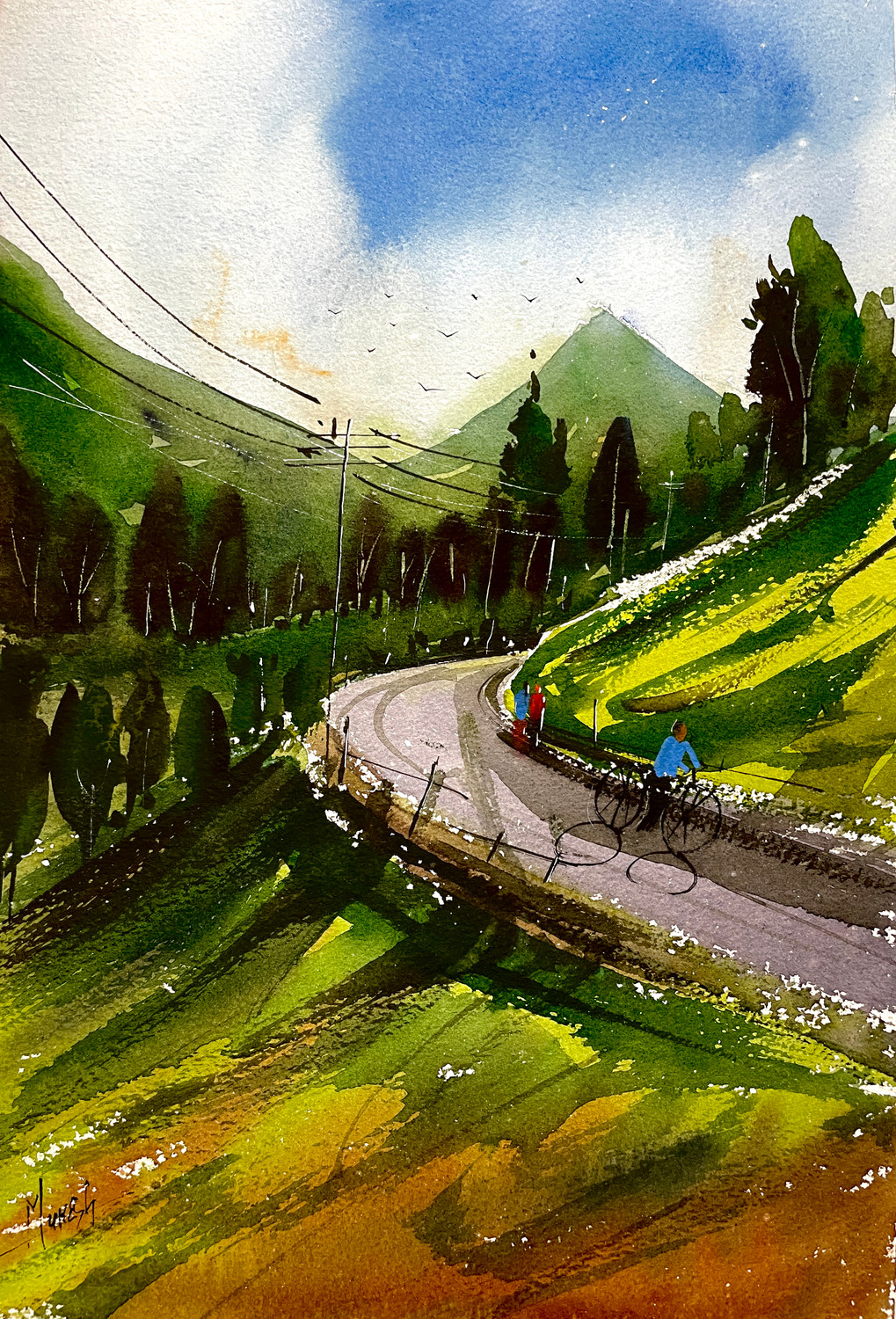 Buy Hill Path - Watercolor Landscape Painting Online | Fizdi