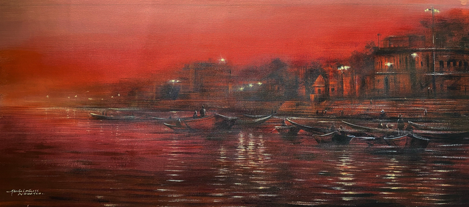Buy Banaras Ghat At Night (ART_3512_75689) - Handpainted Art Painting ...