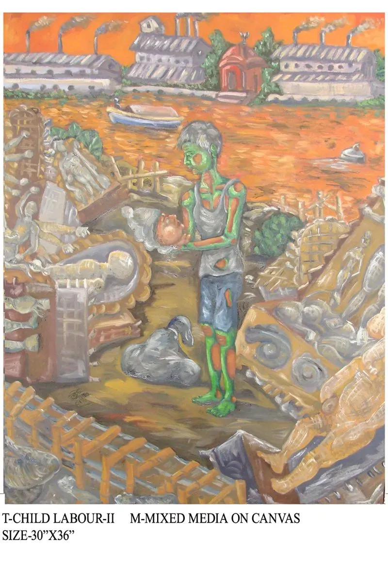 Buy Child Labour - Ii - Expressionist, Figurative Painting Online | Fizdi