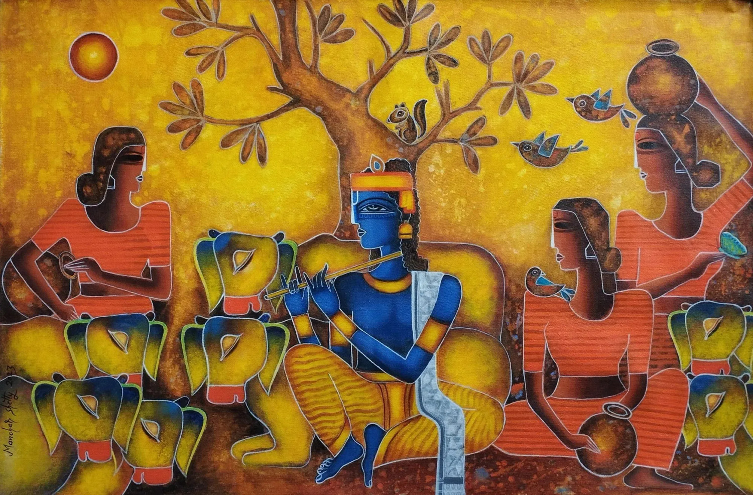 Buy Krishna And Gopikas (ART-15556-102164) - Handpainted Art Painting ...