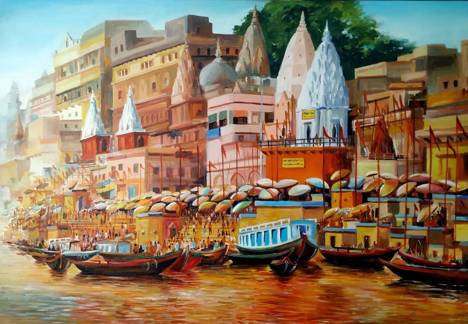 Buy Colorful Morning Varanasi Ghats - Realism, Vibrant, Detailed ...