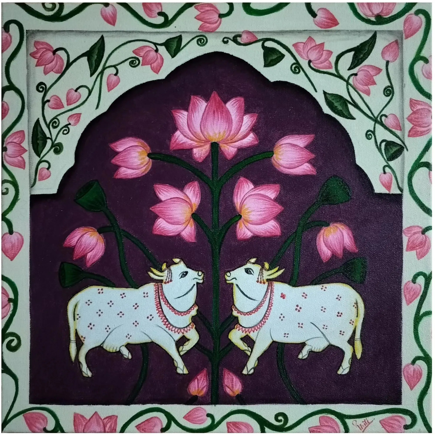 Buy Kaam Dhenu Cows In Pichwai - Traditional, Folk, Spiritual Painting ...